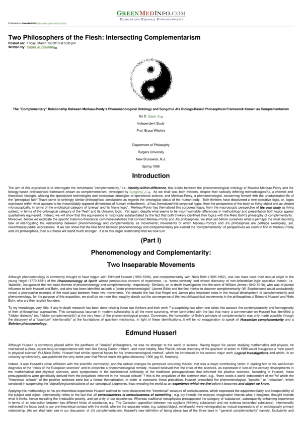 (PDF) Two Philosophers of the Flesh: Intersecting Complementarism