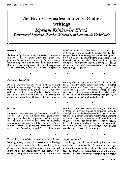 (PDF) The Pastoral Epistles. Authentic Pauline Writings