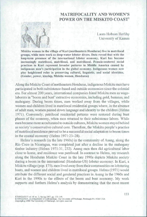(PDF) Matrifocality and Women's Power on the Miskito Coast