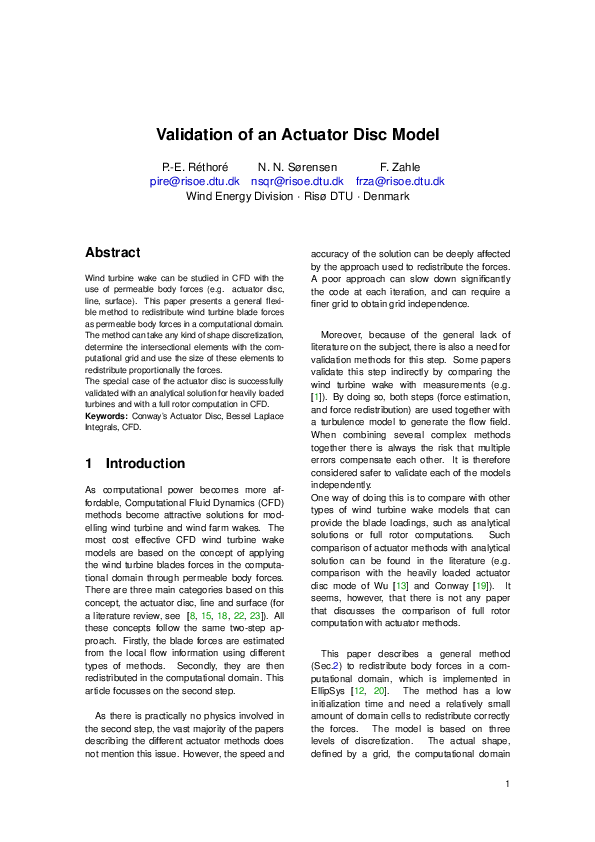 (PDF) Validation of an actuator disc model