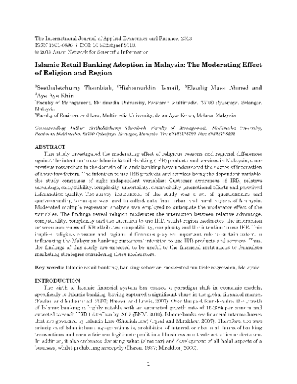 (PDF) Islamic Retail Banking Adoption in Malaysia: The Moderating Effect of Religion and Region