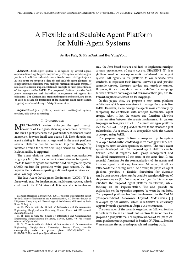 (PDF) A flexible and scalable agent platform for multi-agent systems