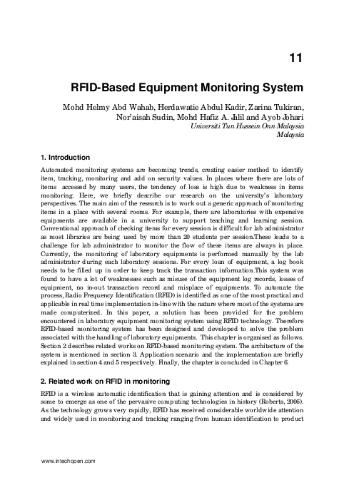 (PDF) RFID-Based Equipment Monitoring System