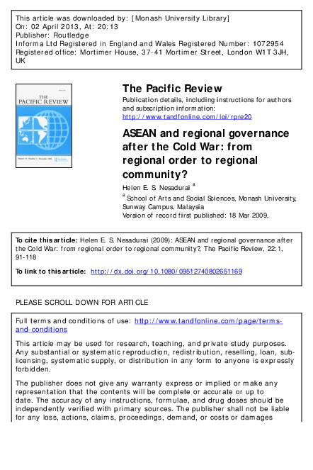 (PDF) ASEAN and Regional Governance after the Cold War: From Regional ...