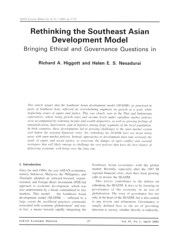 (PDF) Rethinking the Southeast Asian Development Model: Bringing ...