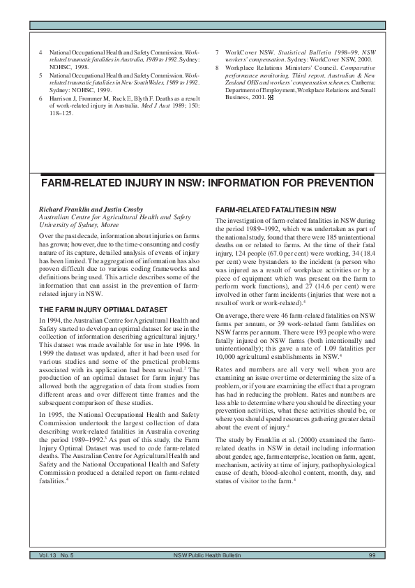 (PDF) Farm-related injury in NSW: Information for prevention