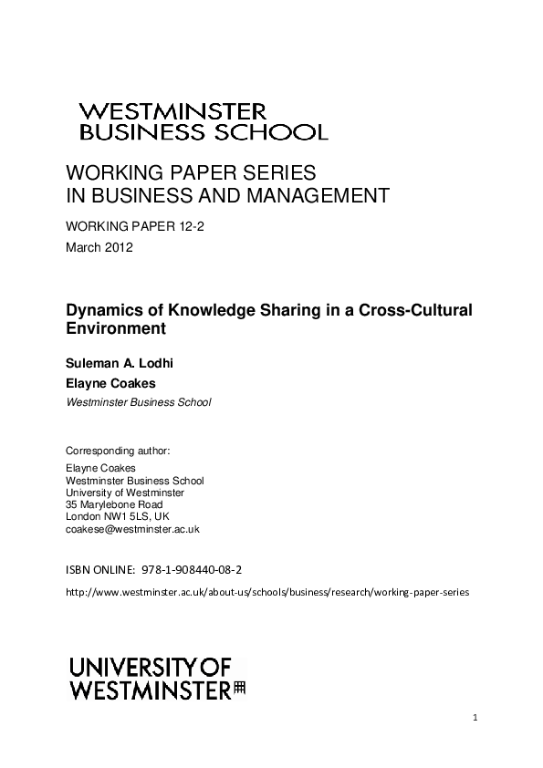 (PDF) Dynamics of Knowledge Sharing in a Cross-Cultural Environment | Suleman lodhi - Academia.edu