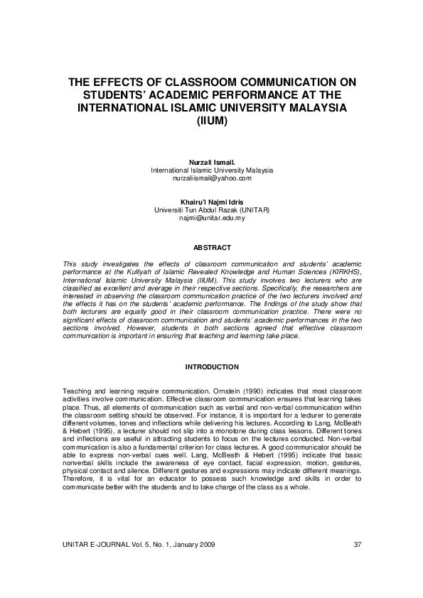 (PDF) The Effects of Classroom Communication on Students' Academic ...