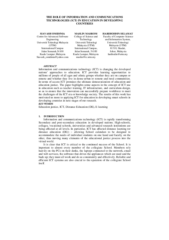 (PDF) THE ROLE OF INFORMATION AND COMMUNICATIONS TECHNOLOGIES (ICT) IN ...