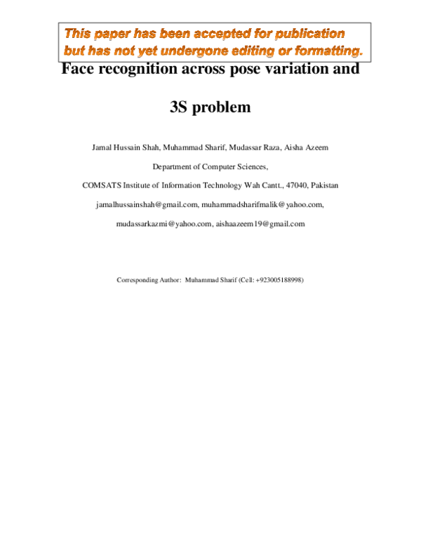 (PDF) Face recognition across pose variation and 3S problem