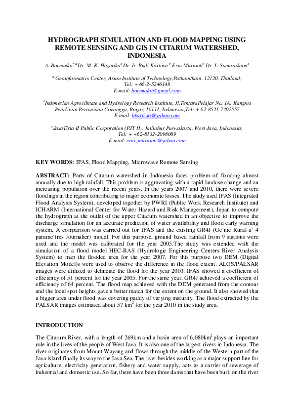 Pdf Hydrograph Simulation And Flood Mapping Using Remote Sensing And