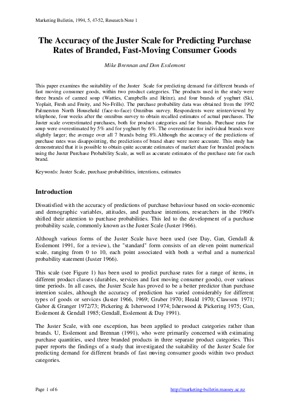 (PDF) The Accuracy of the Juster Scale for Predicting Purchase Rates of ...