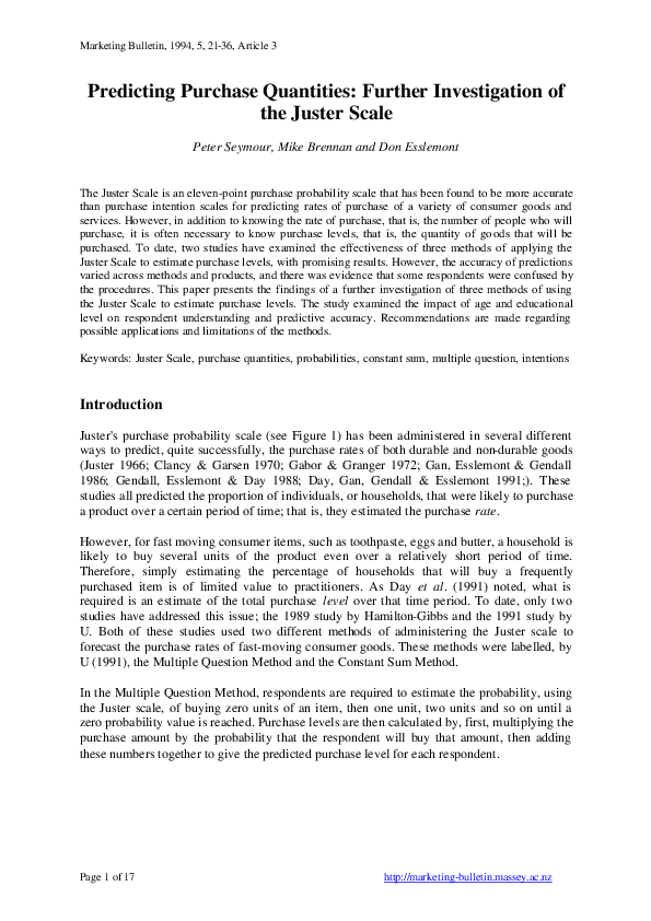 (PDF) Predicting Purchase Quantities: Further Investigation of the ...