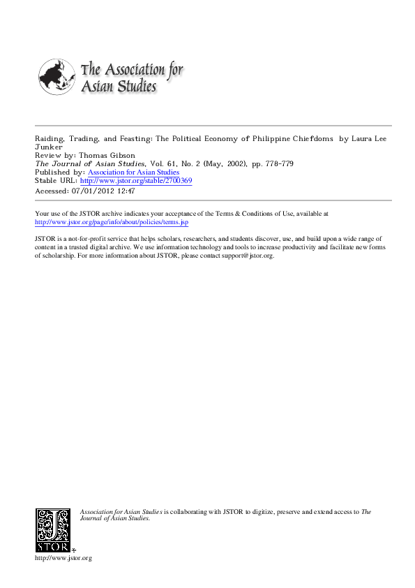 (PDF) Laura Lee Junker, "Raiding, Trading and Feasting", 1999.