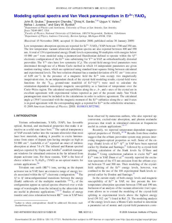 (PDF) Modeling optical spectra and Van Vleck paramagnetism in Er 3 ...
