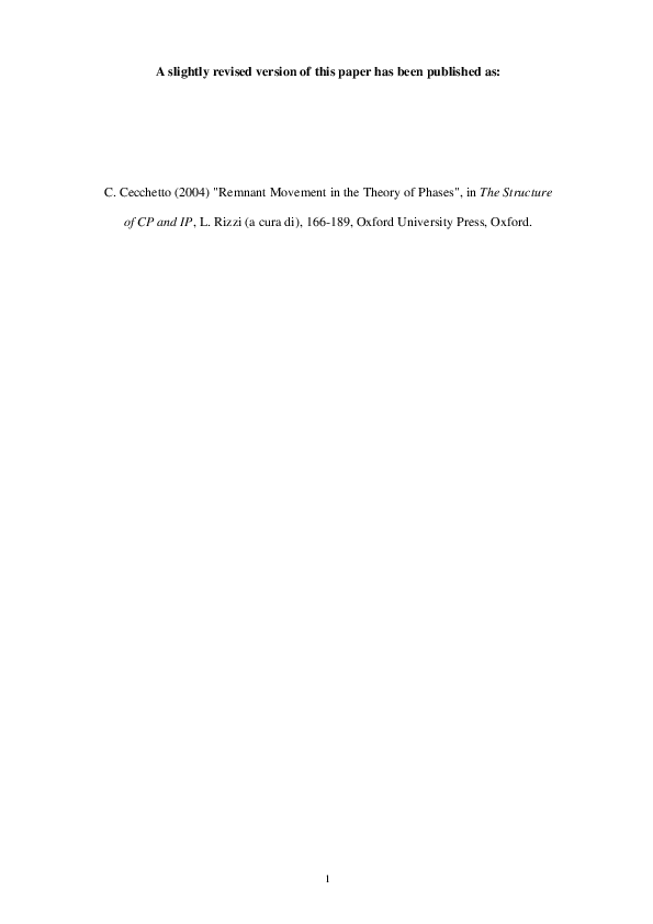 Remnant Movement in the Theory of Phases