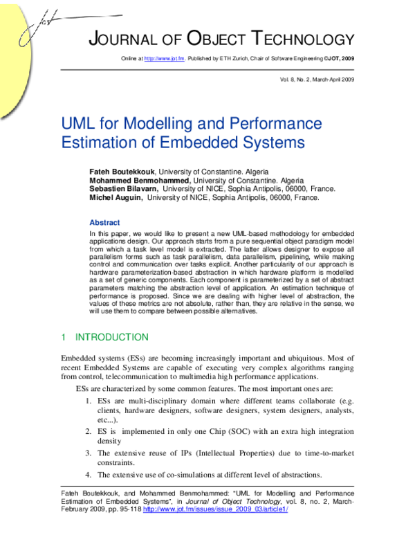 Pdf Uml Methodology For Embedded System Estimation