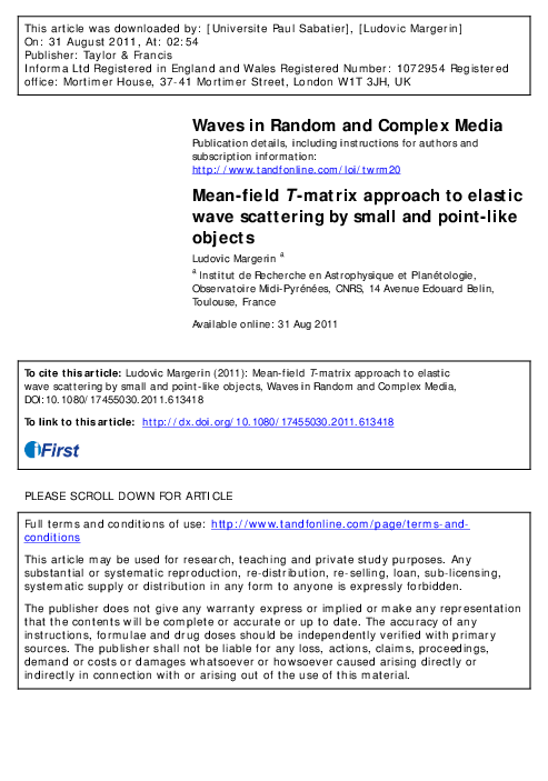 (PDF) Mean-field T-matrix approach to elastic wave scattering by small and point-like objects