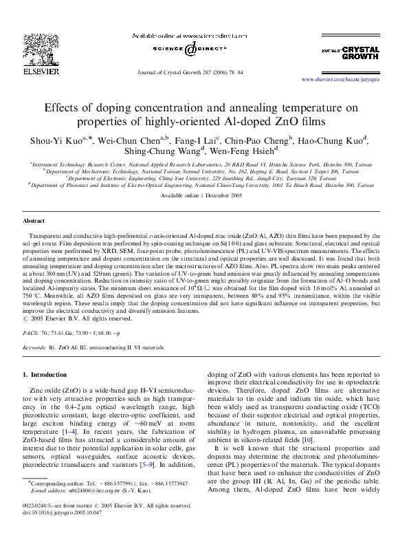 (PDF) Effects of doping concentration and annealing temperature on ... (PDF) Effects of doping concentration and annealing temperature on ...