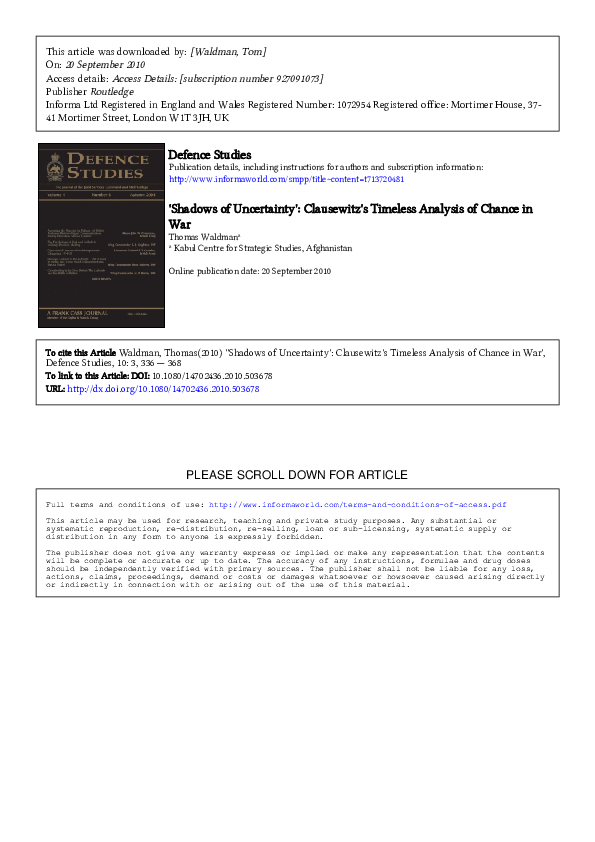 (PDF) Shadows of Uncertainty: Clausewitz's Timeless Analysis of Chance ...