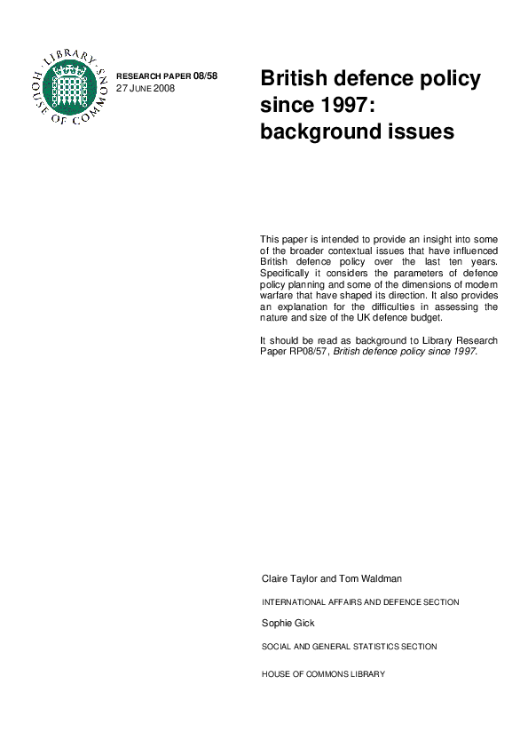 (PDF) British defence policy since 1997: background issues