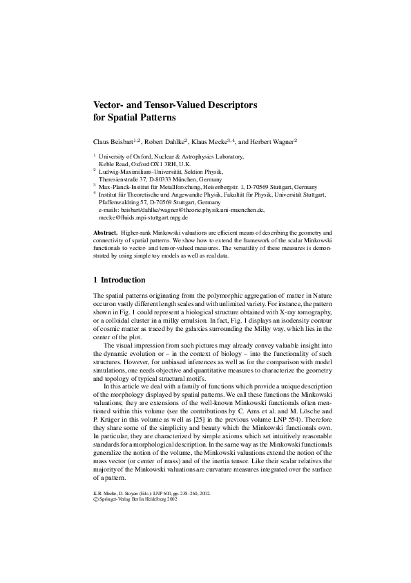 (PDF) Vector and Tensor-Valued Descriptors for Spatial Patterns