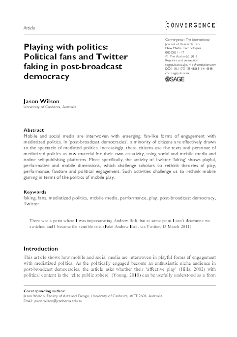 (PDF) Playing with politics: Political fans and Twitter faking in post ...