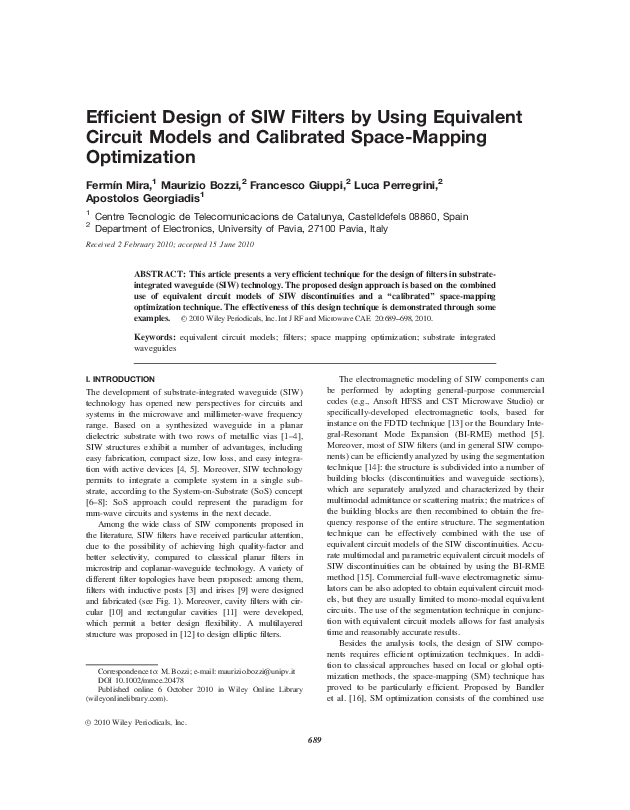 (PDF) Efficient design of SIW filters by using equivalent circuit ...