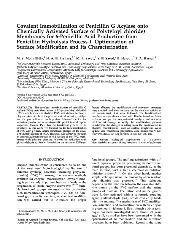 (PDF) Covalent Immobilization of penicillin G Acylase onto chemically ...