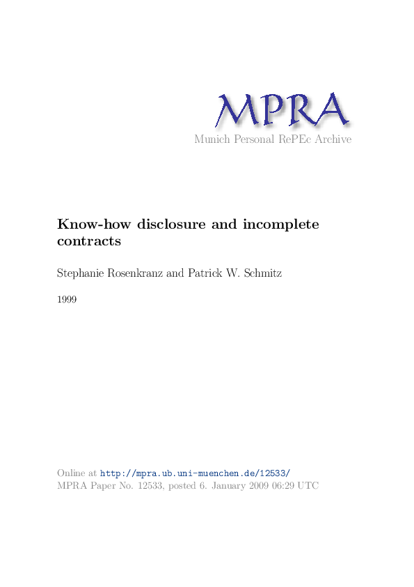 (PDF) Know-how disclosure and incomplete contracts