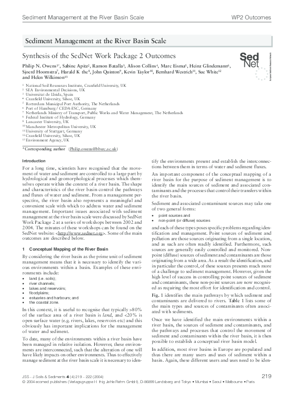 (PDF) Sediment Management at the River Basin Scale Synthesis of the ...