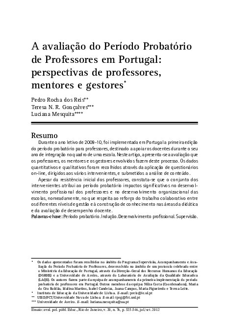 (PDF) A avaliação do Período Probatório de Professores em Portugal ...