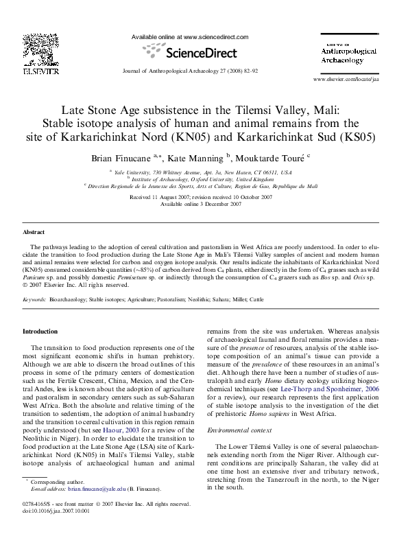 (PDF) Late Stone Age subsistence in the Tilemsi Valley, Mali. Stable ...