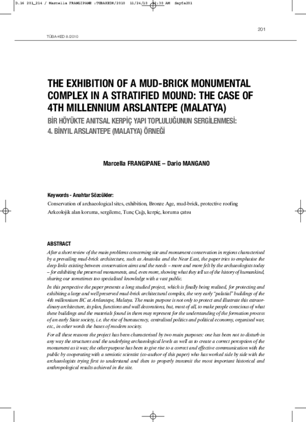(PDF) M. Frangipane, D. Mangano, THE EXHIBITION OF A MUD-BRICK ...