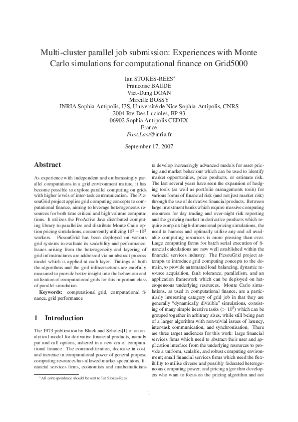 (PDF) Multi-cluster parallel job submission: Experiences with Monte Carlo simulations for ...