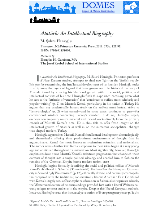 (PDF) Ataturk: An Intellectual Biography (Review)