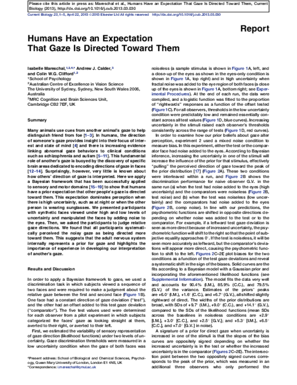 (PDF) Humans have an expectation that gaze is directed toward them