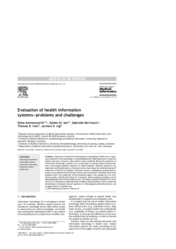 (PDF) Evaluation of health information systems—problems and challenges