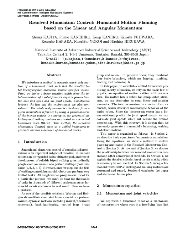 (PDF) Resolved momentum control: humanoid motion planning based on the ...