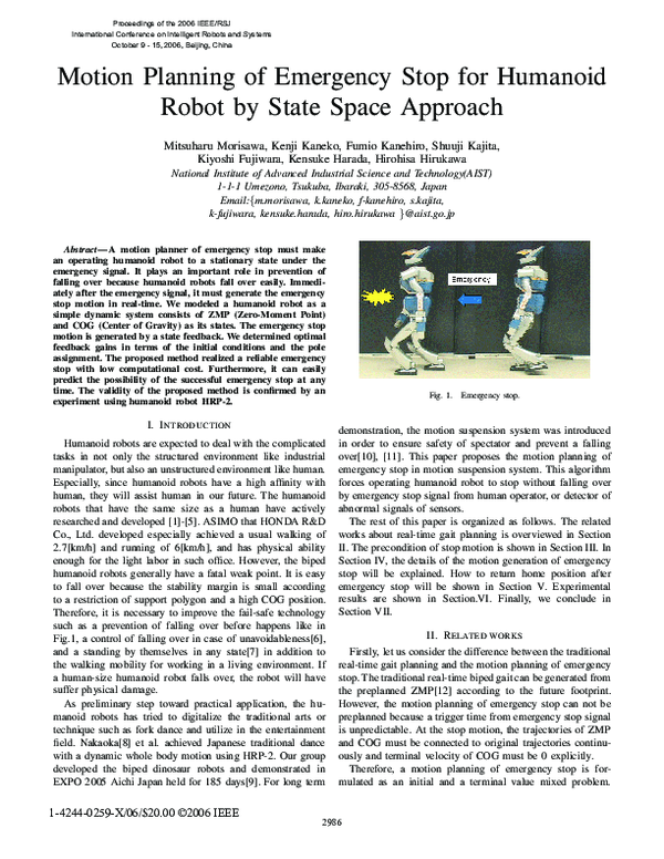 (PDF) Motion Planning of Emergency Stop for Humanoid Robot by State ...