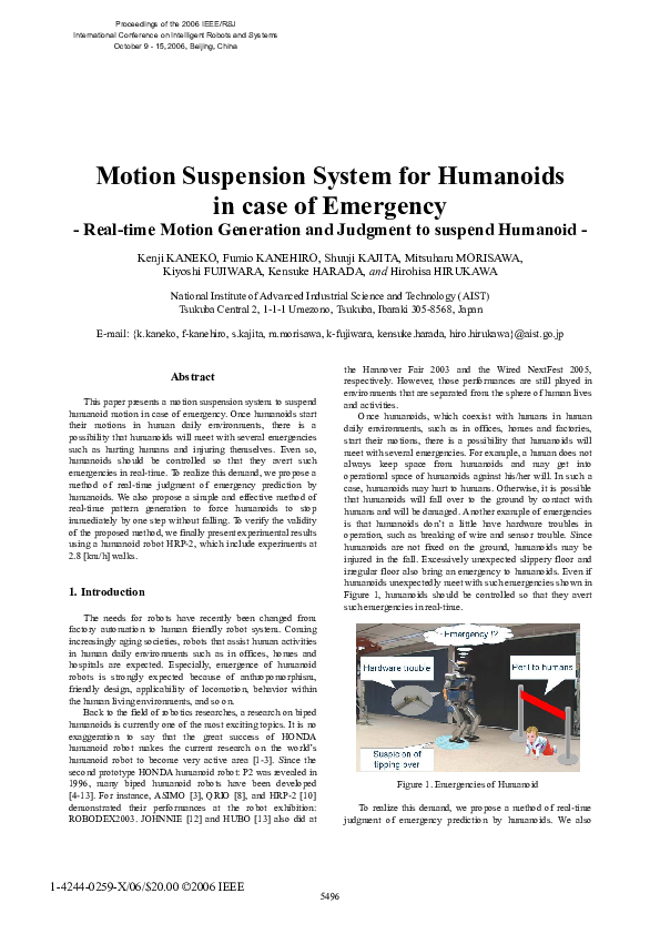 (PDF) Motion Suspension System for Humanoids in case of Emergency; Real ...