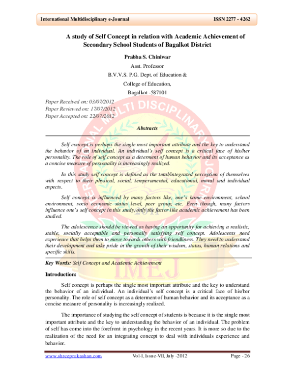 (PDF) A study of Self Concept in relation with Academic Achievement of Secondary School Students ...