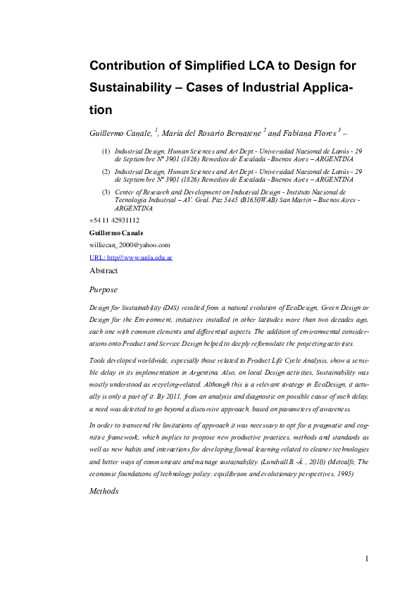 (PDF) Contribution of Simplified LCA to Design for Sustainability