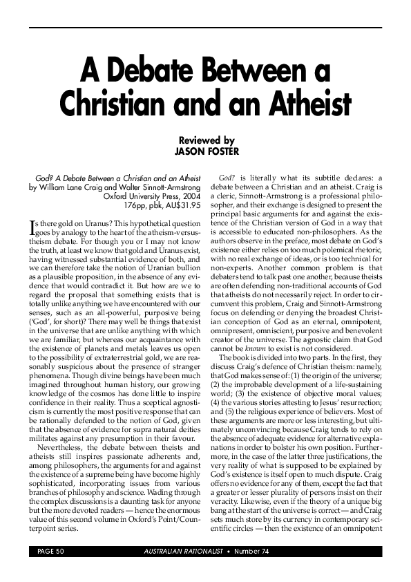 (PDF) Book review: God? A Debate Between a Christian and an Atheist