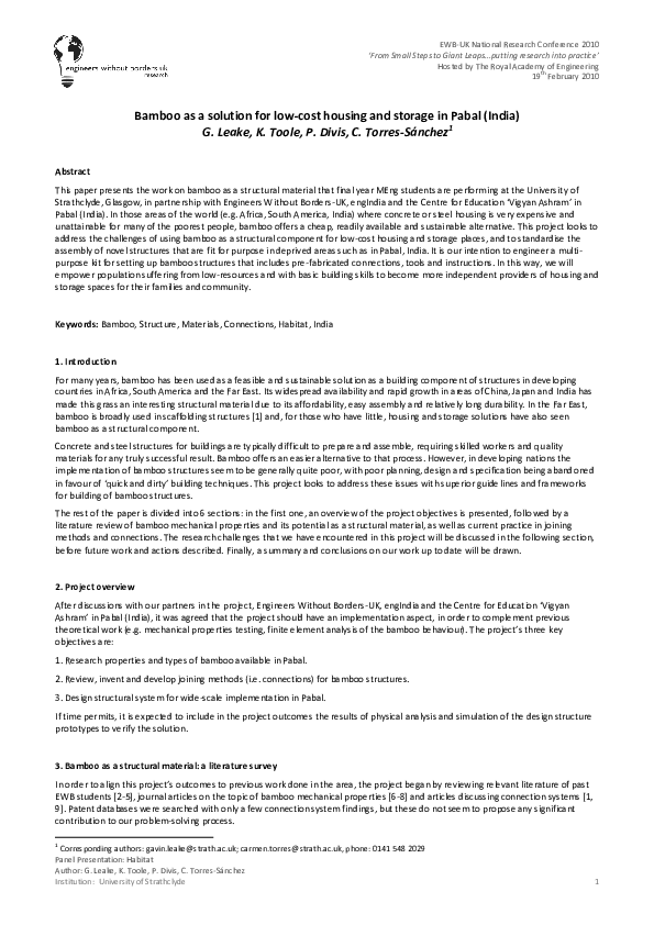 (PDF) Bamboo as a solution for low-cost housing and storage in Pabal ...