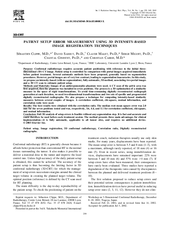 (PDF) Patient setup error measurement using 3D intensity-based image registration techniques