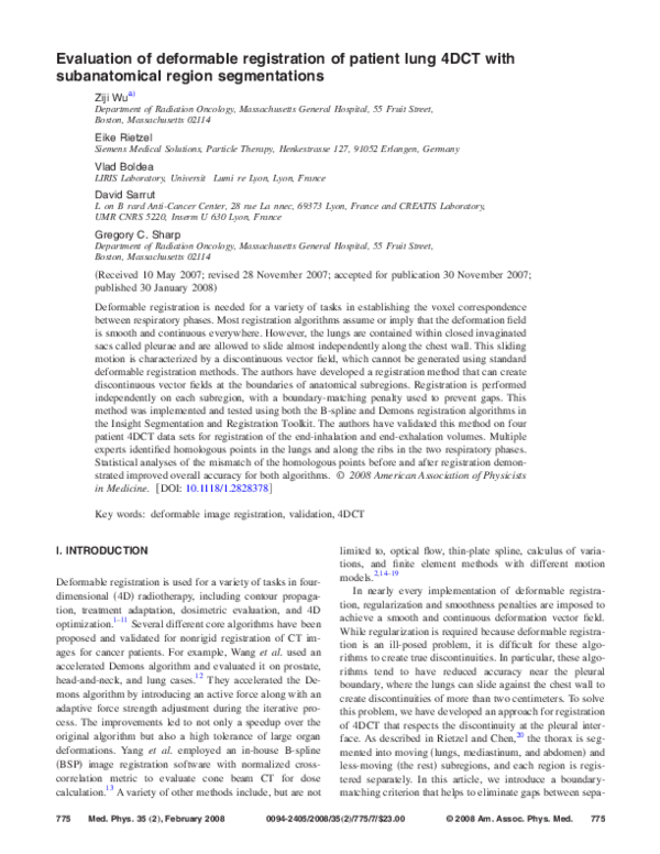 Pdf Evaluation Of Deformable Registration Of Patient Lung 4dct With Subanatomical Region