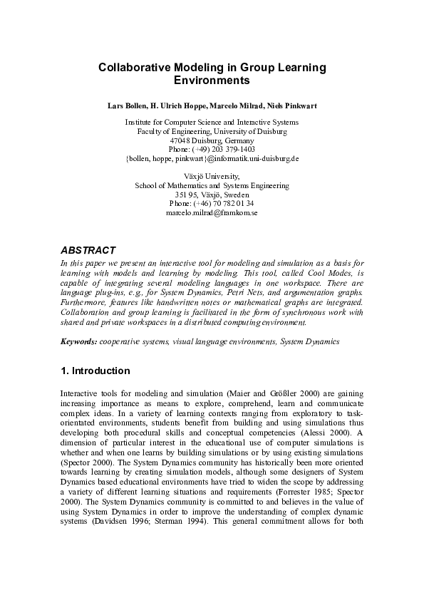 (PDF) Collaborative Modeling in Group Learning Environments