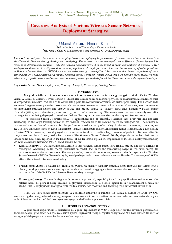 (PDF) Coverage Analysis of Various Wireless Sensor Network Deployment Strategies