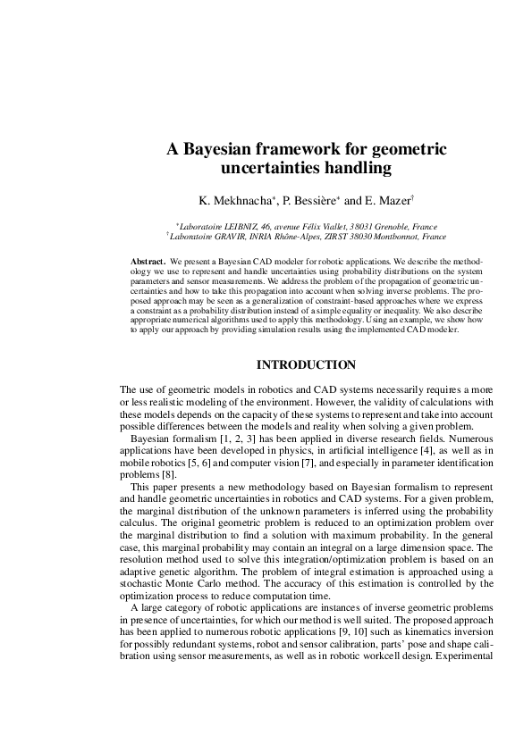 Pdf A Bayesian Framework For Geometric Uncertainties Handling